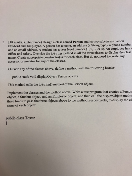 Solved [18 marks] (Inheritance) Design a class named Person | Chegg.com