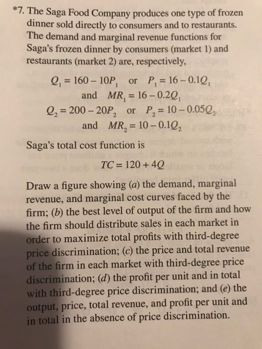 Solved The Saga Food Company produces one type of frozen | Chegg.com