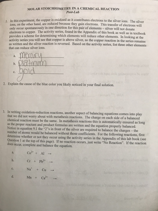 Solved Activity Series of Metals in Aqueous Solution | Chegg.com