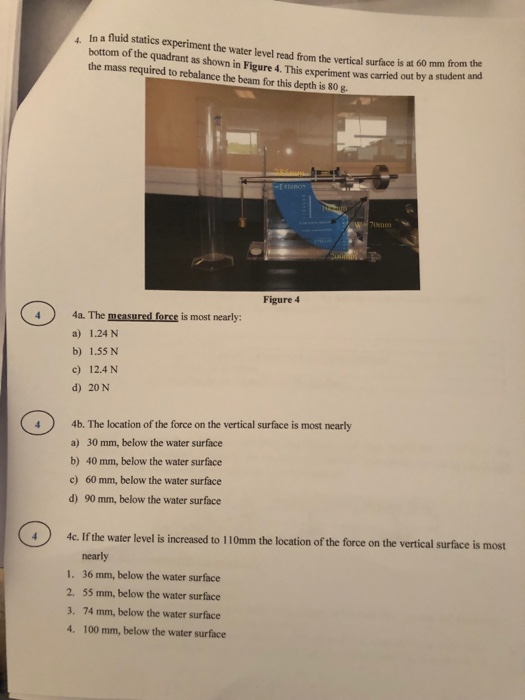 Solved In a fluid statics experiment the water level read | Chegg.com