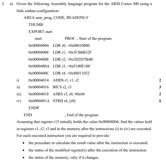 Solved 3 A Given The Following Assembly Language Program