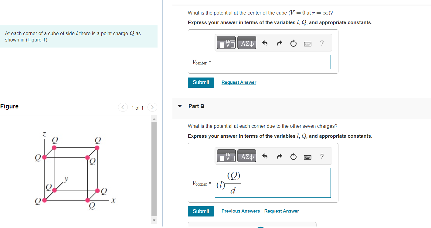 Solved At each corner of a cube of side l there is a point | Chegg.com