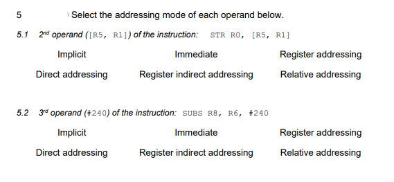 Solved Select the addressing mode of each operand below. | Chegg.com