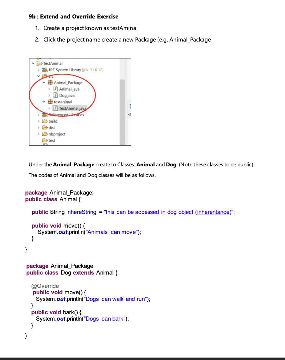 Solved 9b : Extend and Override Exercise 1. Create a project | Chegg.com