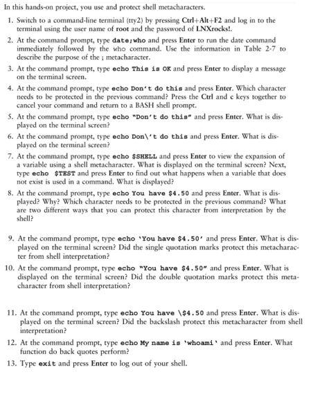 Solved In this hands-on project, you use and protect shell | Chegg.com