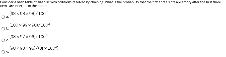 Solved Consider a hash table of size 101 with collisions | Chegg.com