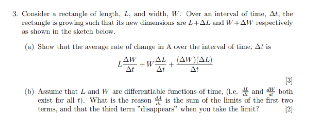 Solved 3. Consider a rectangle of length, L, and width, W. | Chegg.com