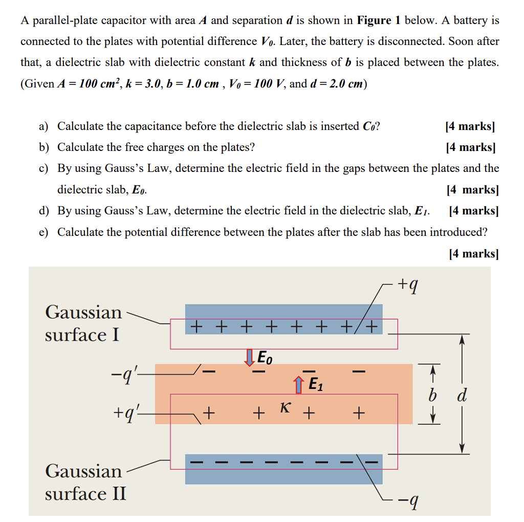 Solved A parallel-plate capacitor with area A and separation | Chegg.com