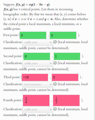 Solved Suppose f(x,y)=xy(1-8x-y).f(x,y) ﻿has 4 ﻿critical | Chegg.com