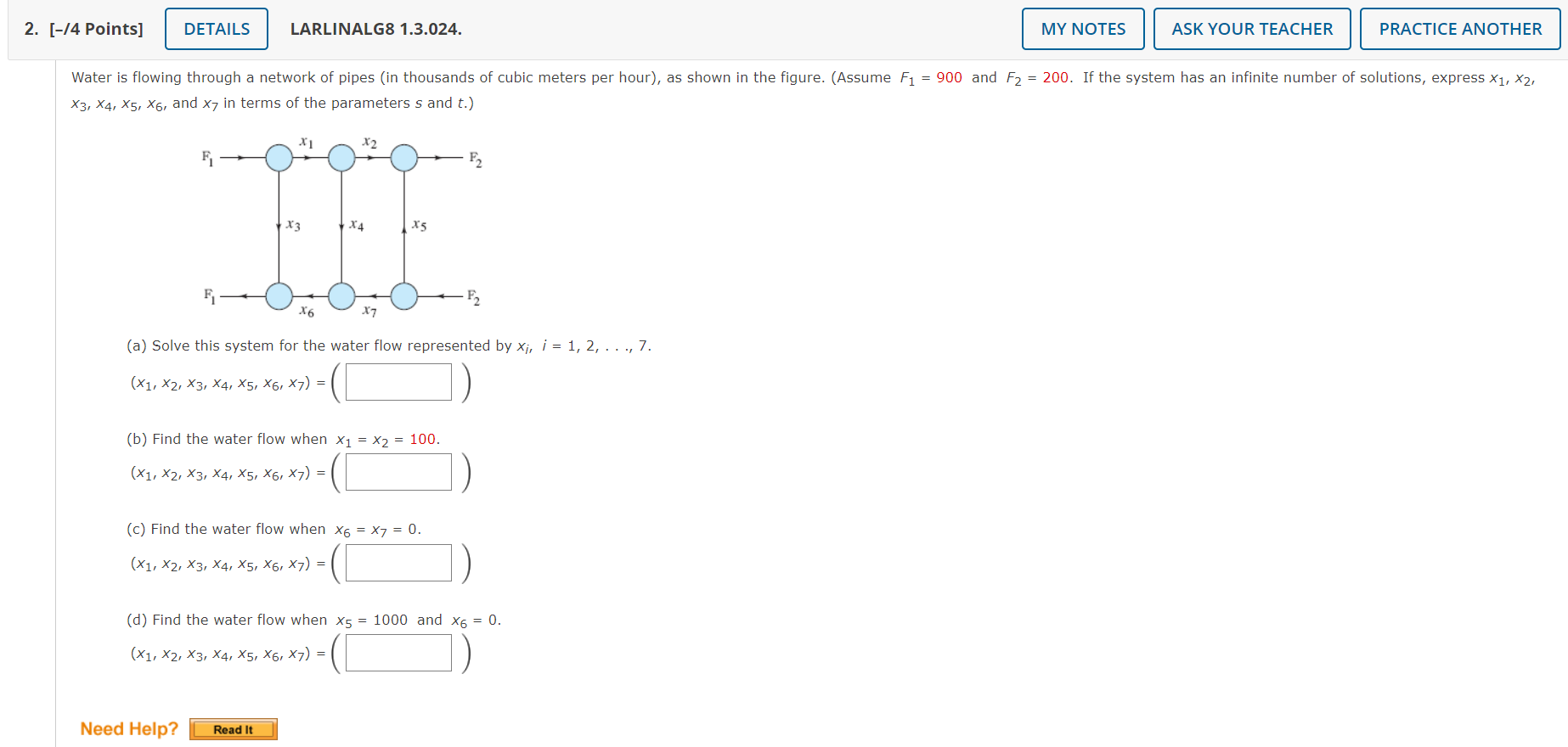 Solved x3,x4,x5,x6, and x7 in terms of the parameters s and | Chegg.com