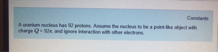 Solved Constants A uranium nucleus has 92 protons. Assume | Chegg.com