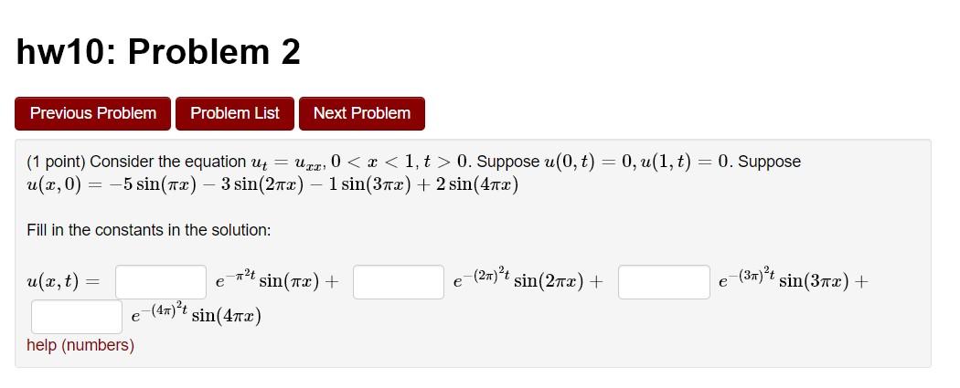 Solved hw10: Problem 2 Previous Problem Problem List Next | Chegg.com