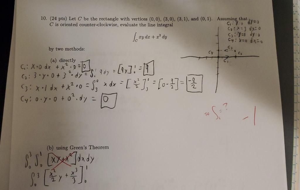 Solved 10. (24 pts) Let C be the rectangle with vertices | Chegg.com