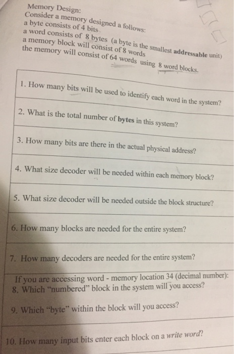 Solved Memory Design: Consider a memory designed a follows: | Chegg.com