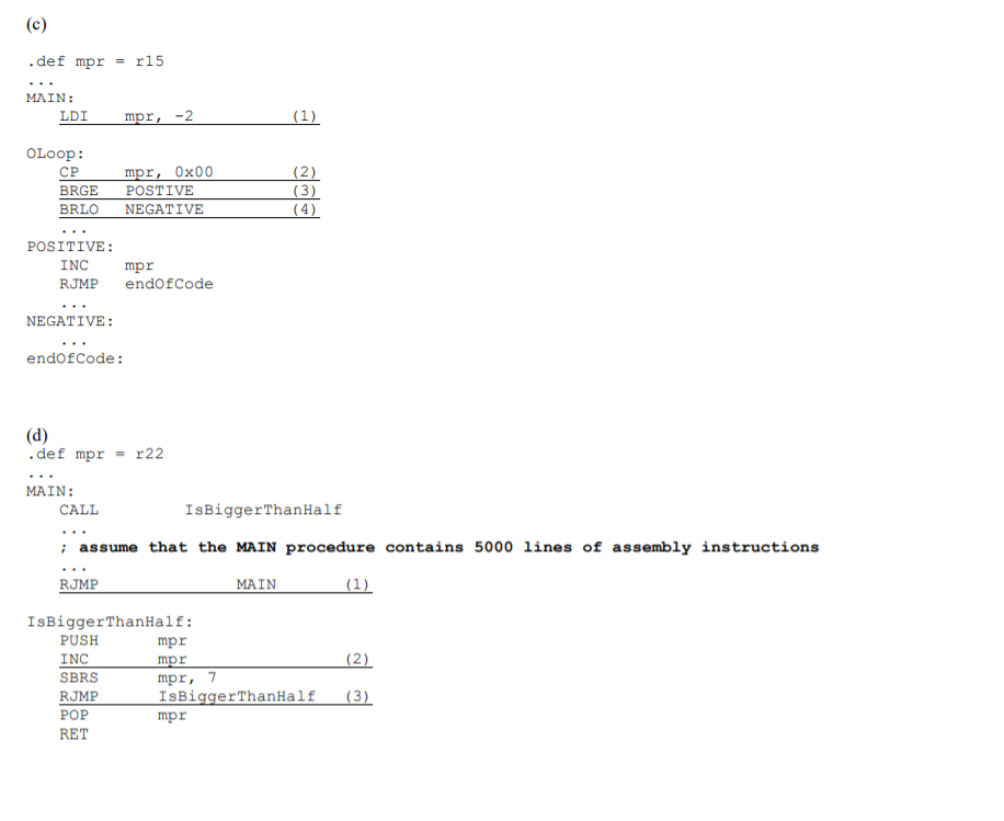 Consider each snippet of AVR assembly code that is | Chegg.com