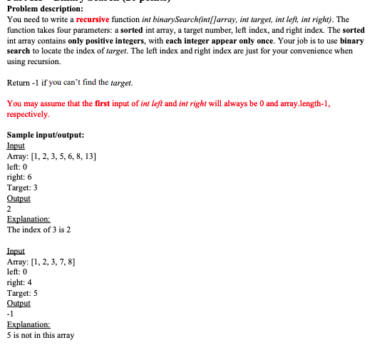 Solved Problem description: You need to write a recursive | Chegg.com