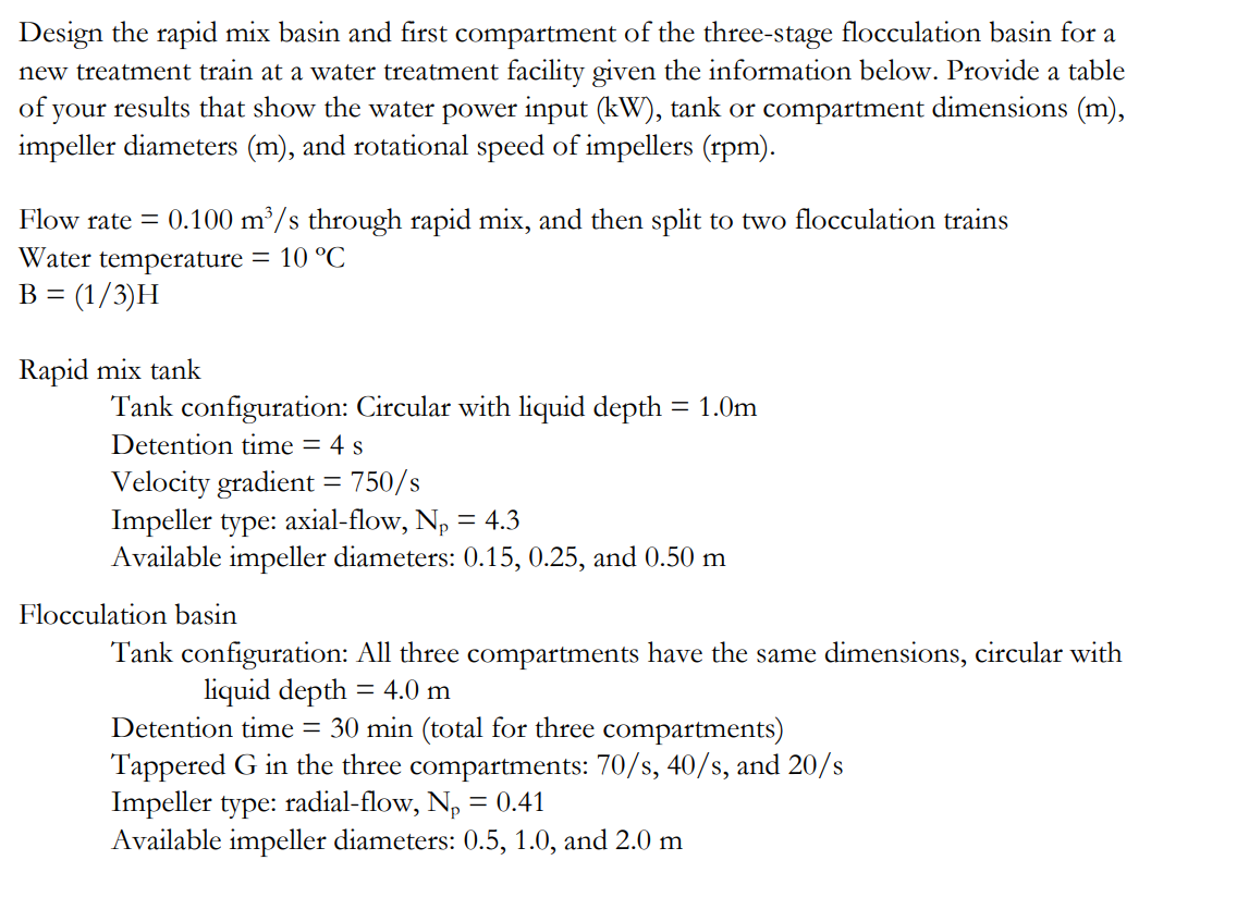 Design the rapid mix basin and first compartment of | Chegg.com