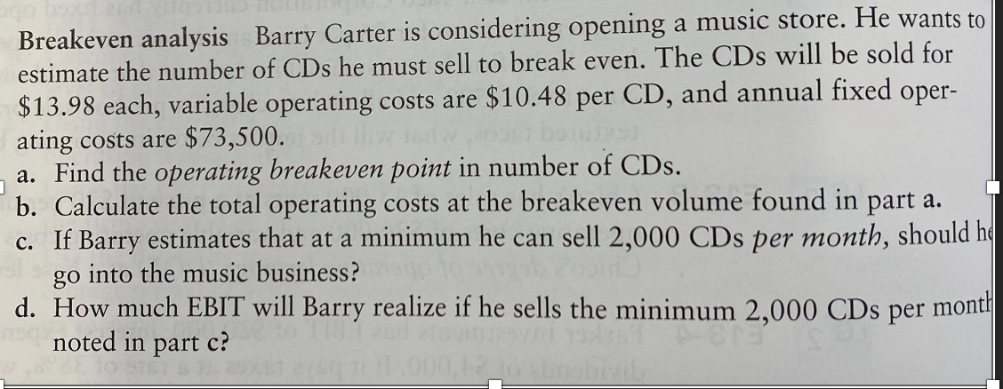 Solved Breakeven analysis Barry Carter is considering | Chegg.com