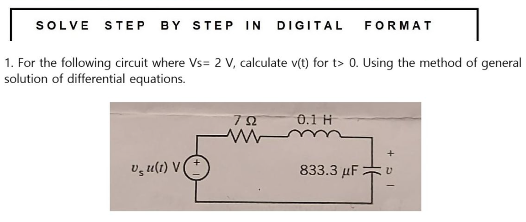 Solved 1. For the following circuit where \\( V s=2 V \\), | Chegg.com