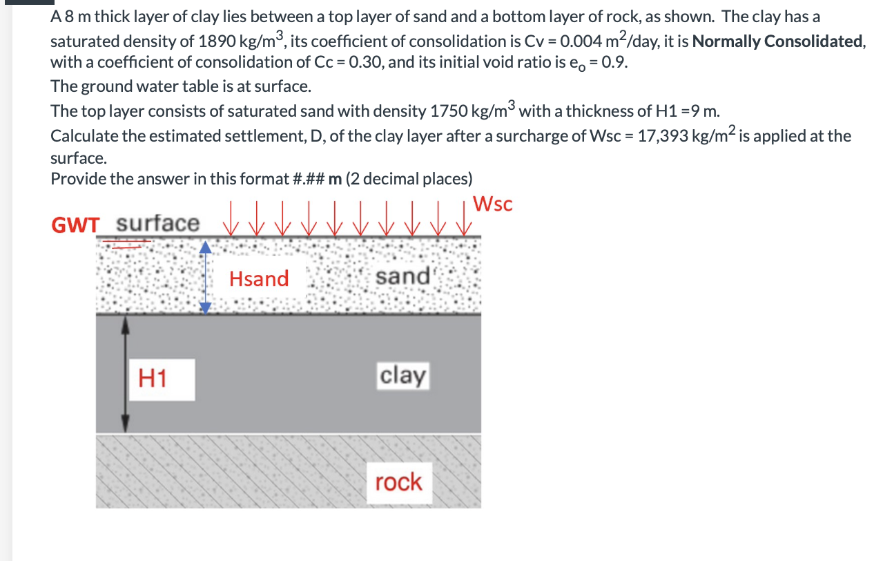 Solved A 8 m thick layer of clay lies between a top layer of | Chegg.com