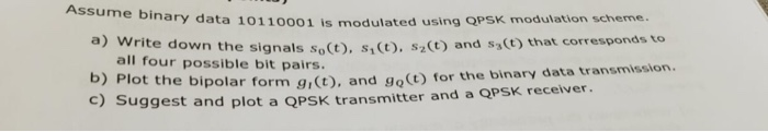 Solved Assum e binary data 10110001 is modulated using QPSK | Chegg.com
