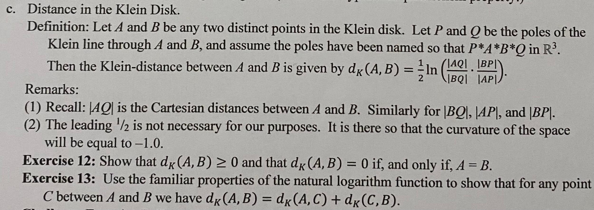 The Beltrami-Klein Disk. a. Definitions. | Chegg.com
