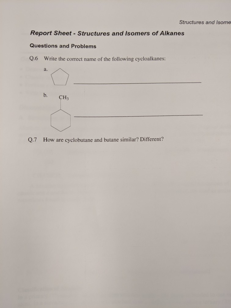 Solved Structures and Isomers of Alkanes Report Sheet - | Chegg.com