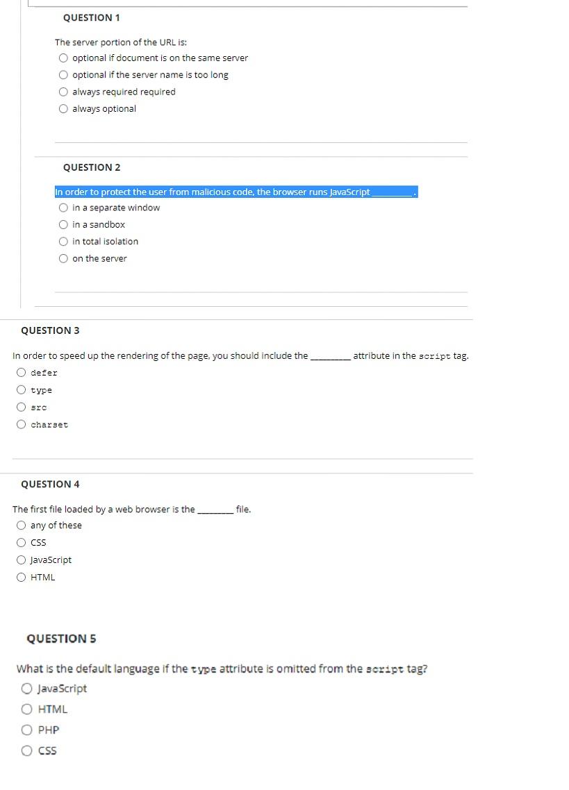 Solved QUESTION 1 The server portion of the URL is: O | Chegg.com