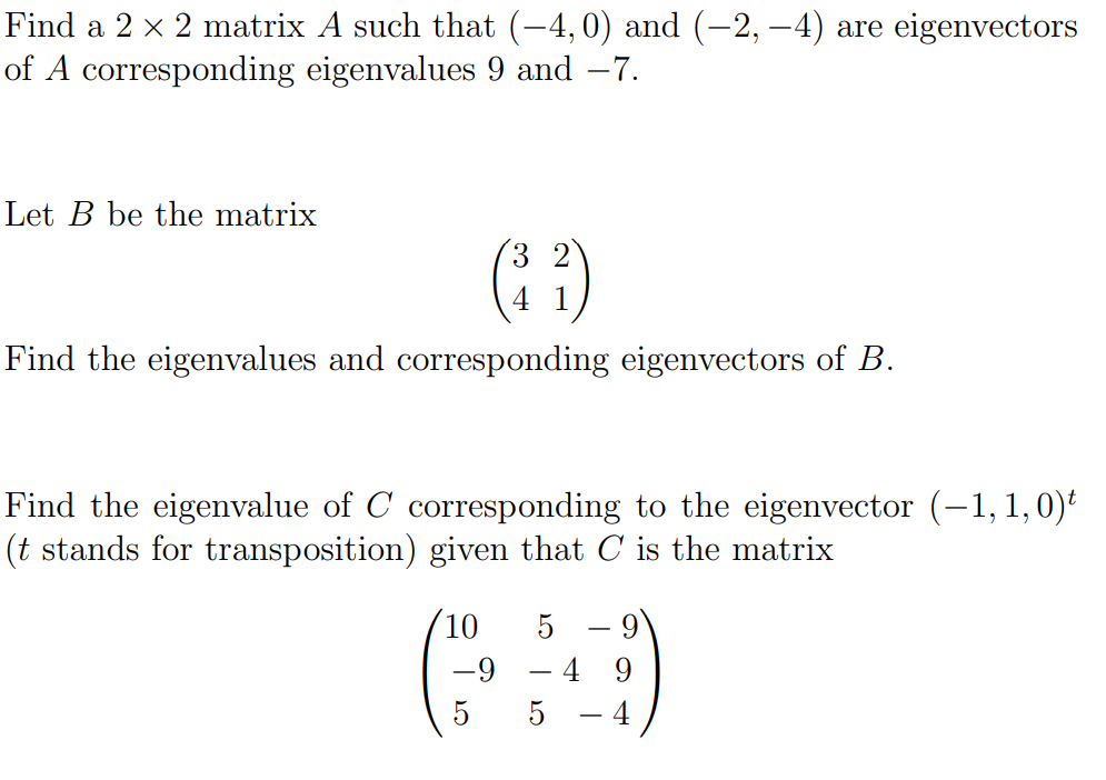 Solved Find a 2 × 2 matrix A such that (−4,0) and (-2,-4) | Chegg.com