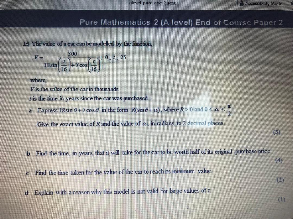 Solved ily Mode Pure Mathematics 2 (A level) End of Course | Chegg.com