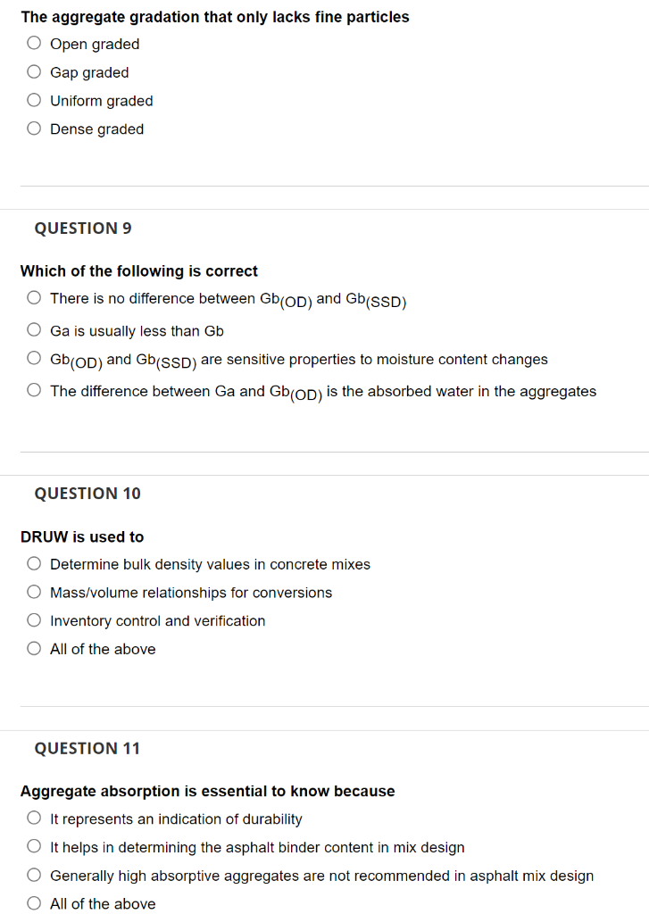 Solved The aggregate gradation that only lacks fine | Chegg.com