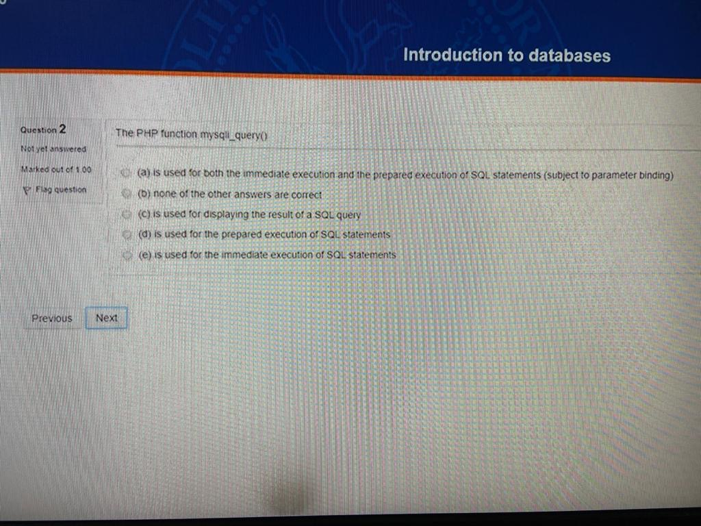 Solved Introduction to databases Question 2 The PHP function | Chegg.com