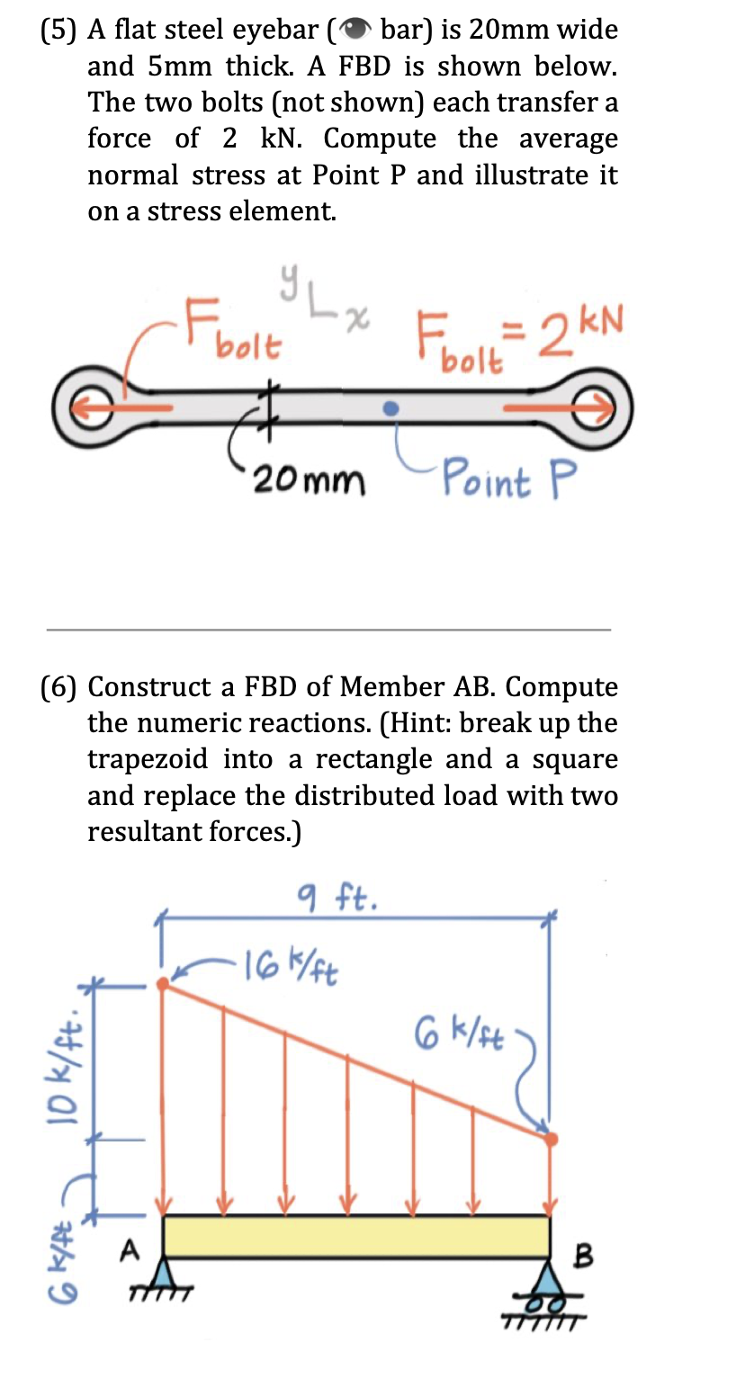 Solved (5) A flat steel eyebar (bar) is 20mm wide and 5mm | Chegg.com