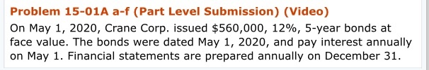 Solved Problem 15-01A a-f (Part Level Submission) (Video) On | Chegg.com