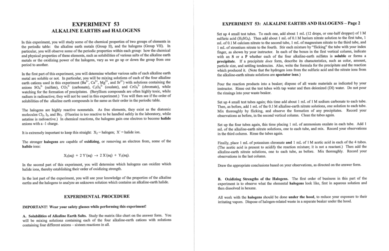 Solved Refer to the directions for Experiment 53 when | Chegg.com