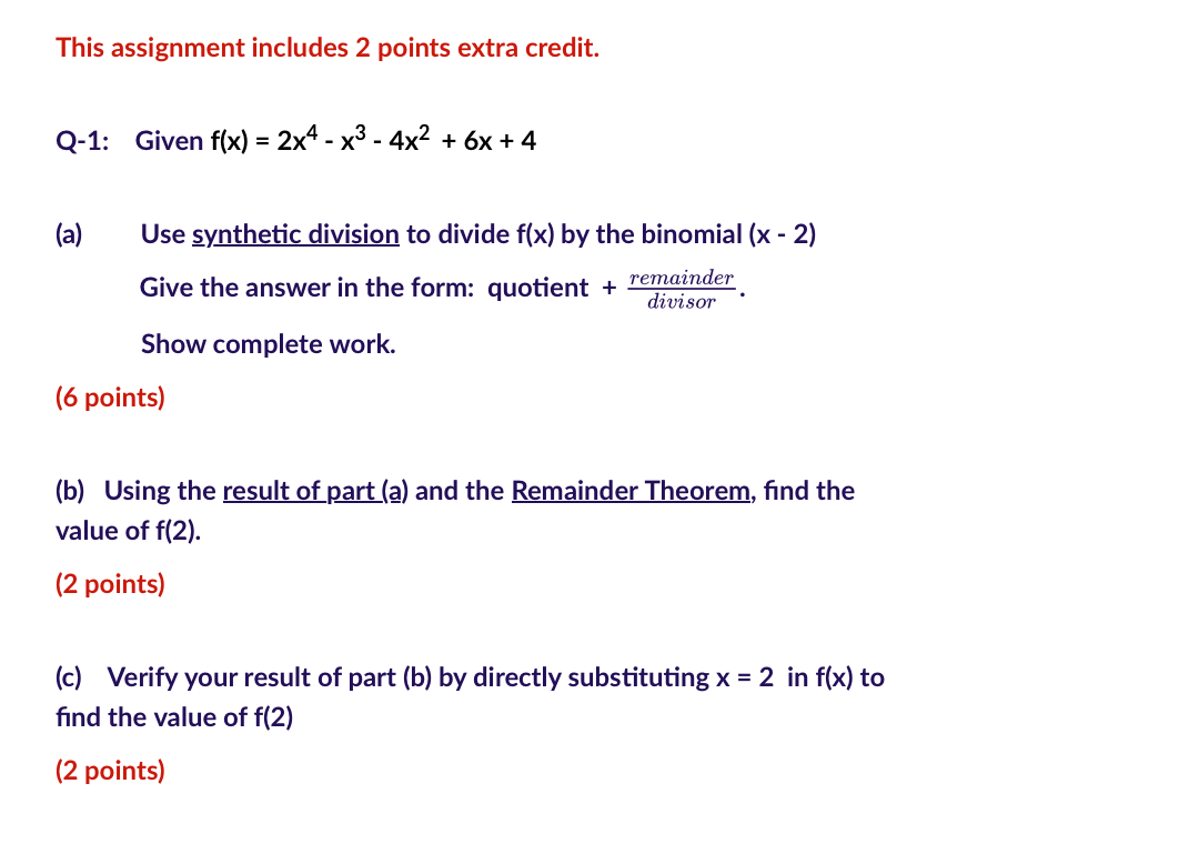 Solved by an EXPERT This assignment includes 2 ﻿points extra credit.Q-1: | Chegg.com