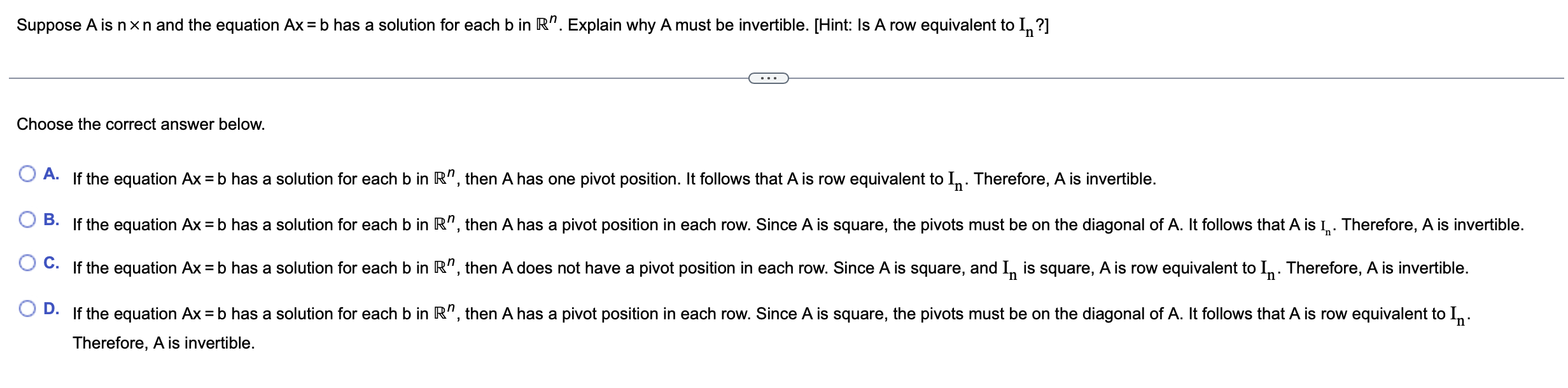 Solved Suppose A is n×n and the equation Ax=b has a solution | Chegg.com