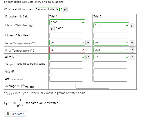 Endothermic Salt Data entry and calculations: Which | Chegg.com