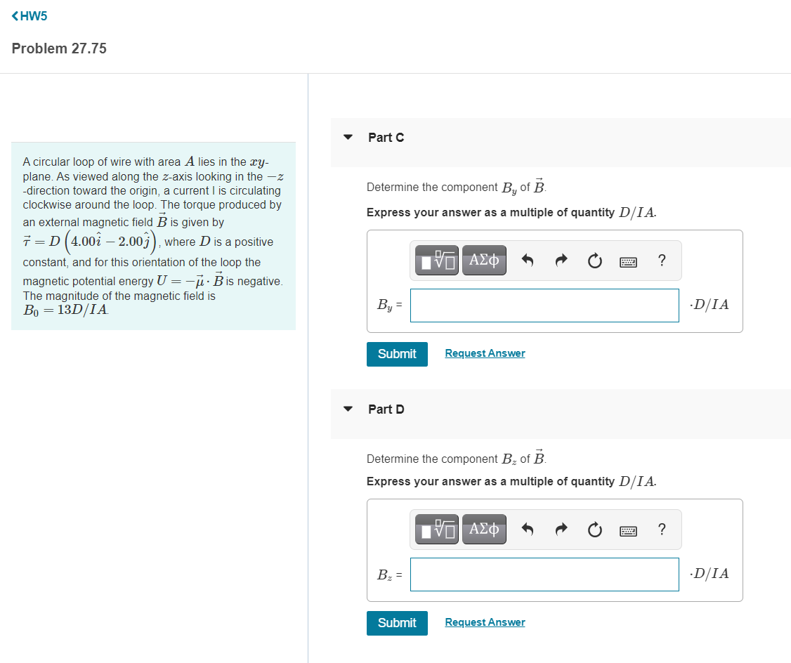 Solved Part A A circular loop of wire with area A lies in | Chegg.com