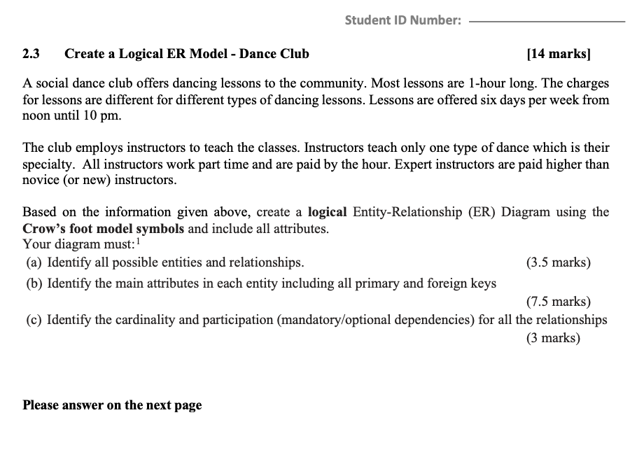 Solved 2.3 Create a Logical ER Model - Dance Club | Chegg.com