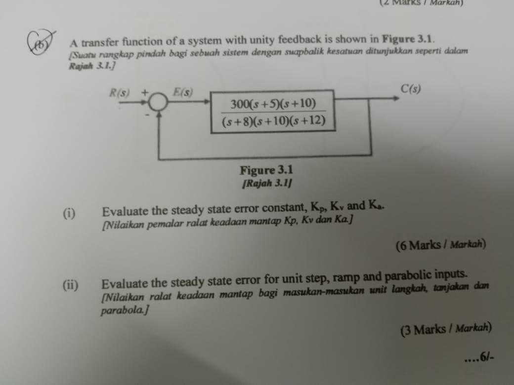 Solved A transfer function of a system with unity feedback | Chegg.com