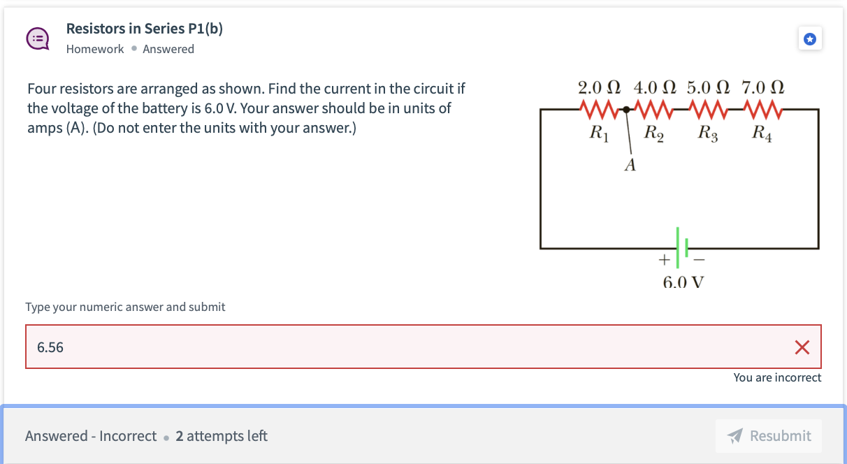 Solved Resistors in Series P1(b) Homework. Answered Four | Chegg.com