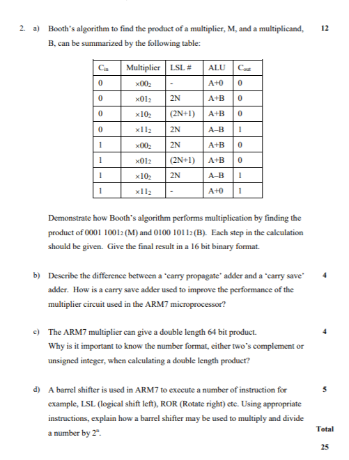 12 2. a) Booth’s algorithm to find the product of a | Chegg.com