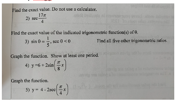 Solved Find the exact value. Do not use a calculator. 17 2) | Chegg.com