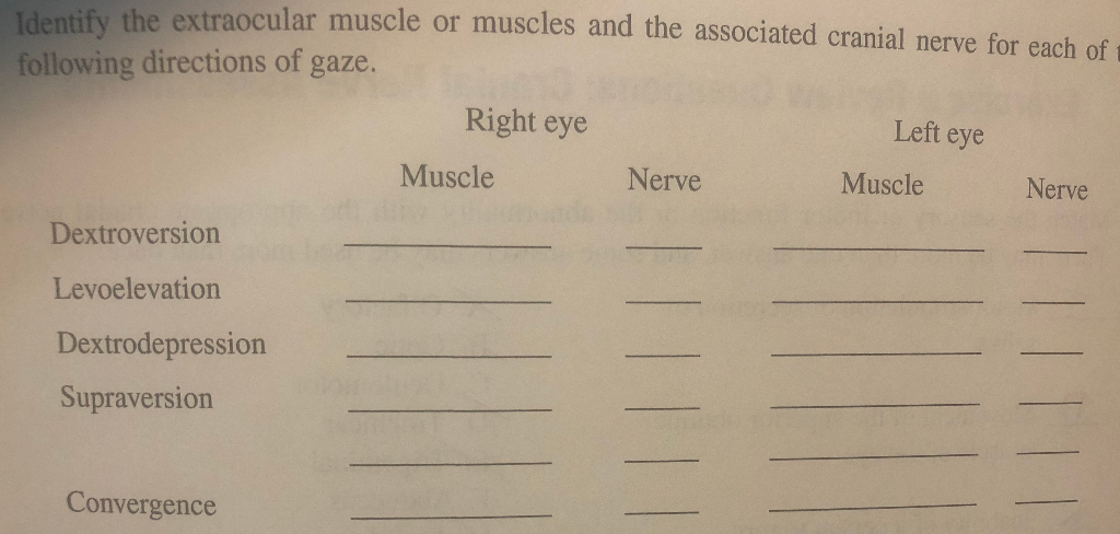 Solved Identify the extraocular muscle or muscles and the | Chegg.com