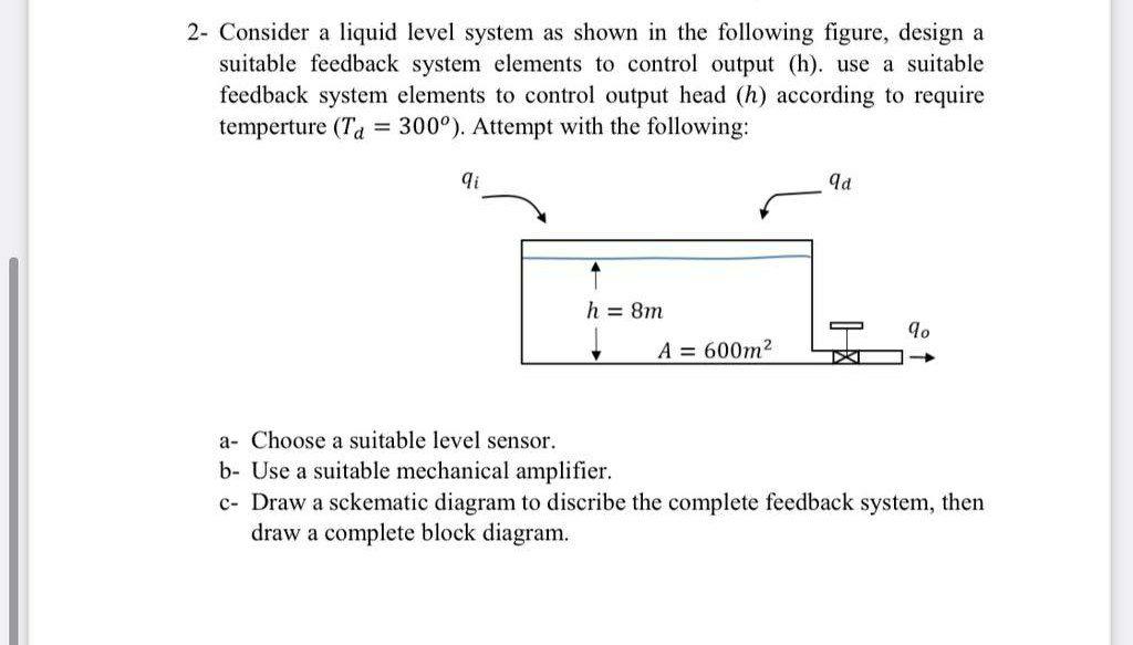 Solved 2- Consider a liquid level system as shown in the | Chegg.com