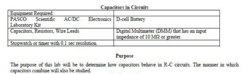 Solved Capacitors in Circuits Equipment Required: PASCO | Chegg.com