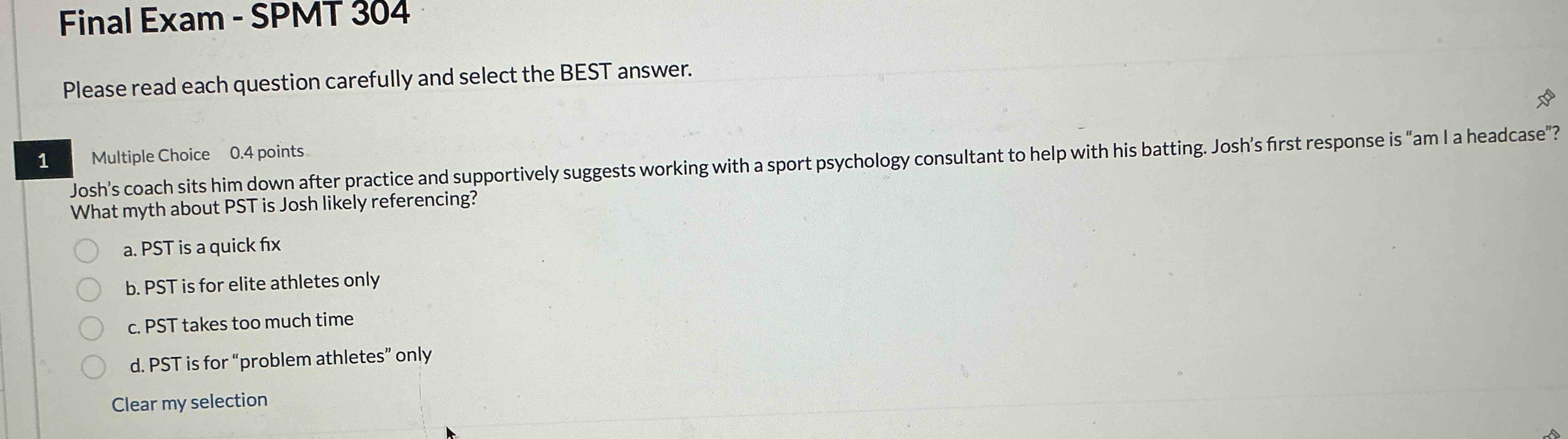Solved Final Exam - ﻿SPMT 304Please read each question | Chegg.com