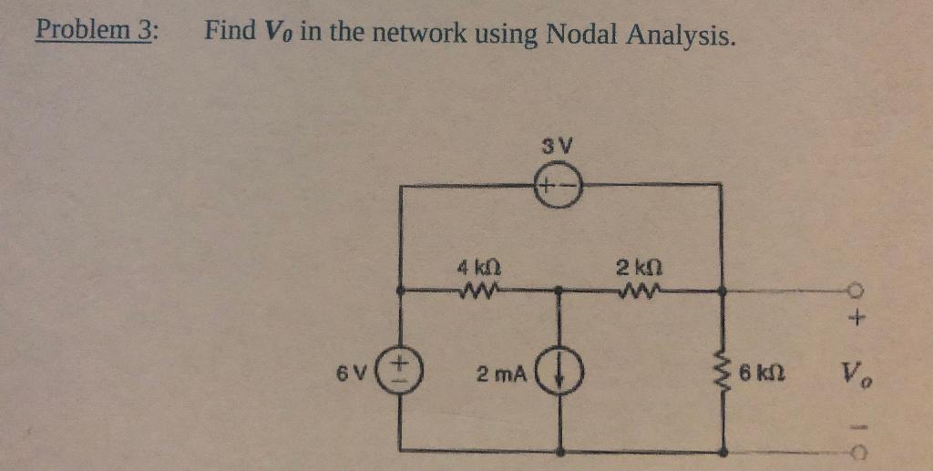 Solved Problem 3: Find Vo in the network using Nodal | Chegg.com