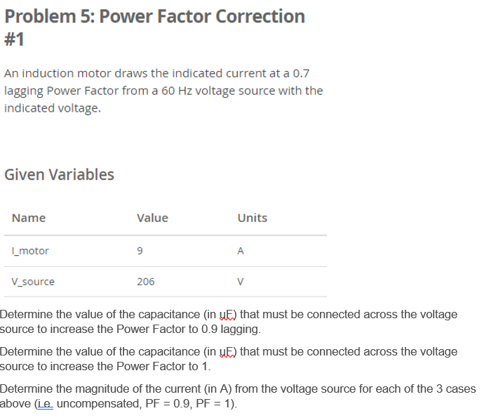 Solved Problem 5: Power Factor Correction #1 An induction | Chegg.com